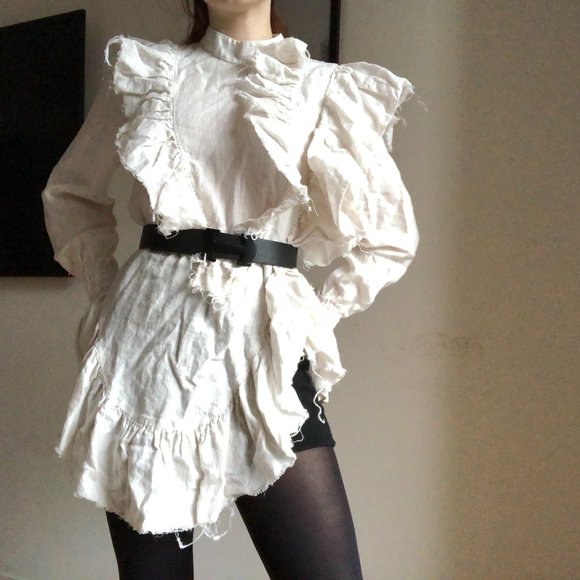 Deplumer | Dresses | Long Sleeve White Ruffle Dress | Poshmark